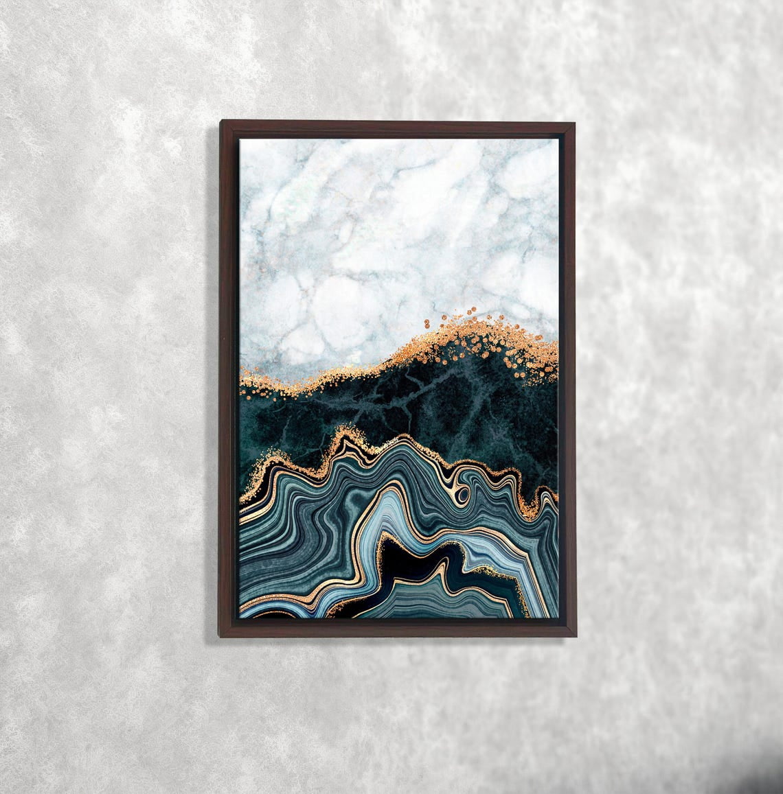 Blue Gold Marble Wall Art, Abstract Geode Poster, Stone Texture, Blue ...