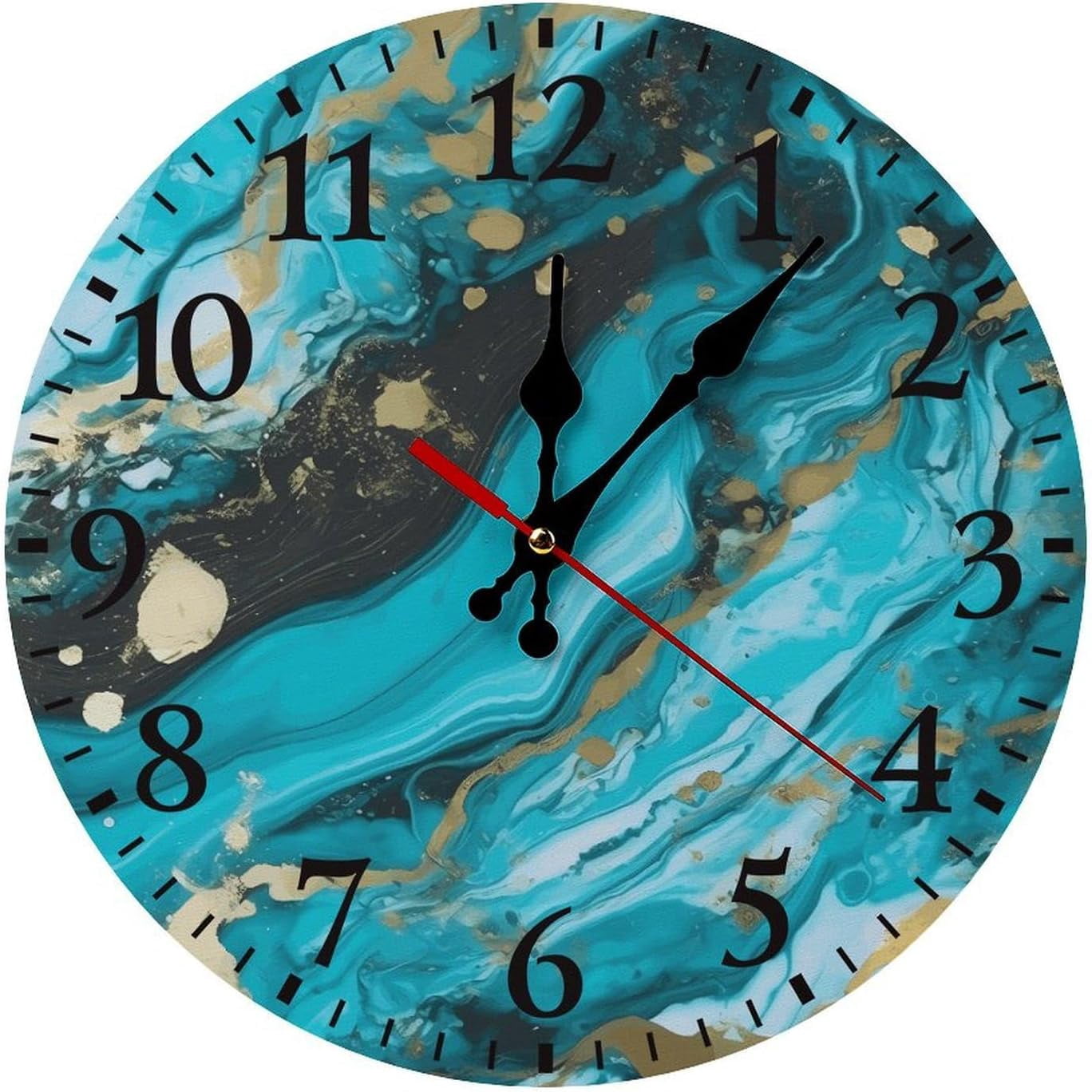 Blue Gold Marble Wall Clock Modern 25 * 25cm Silent Non-Ticking Wall ...