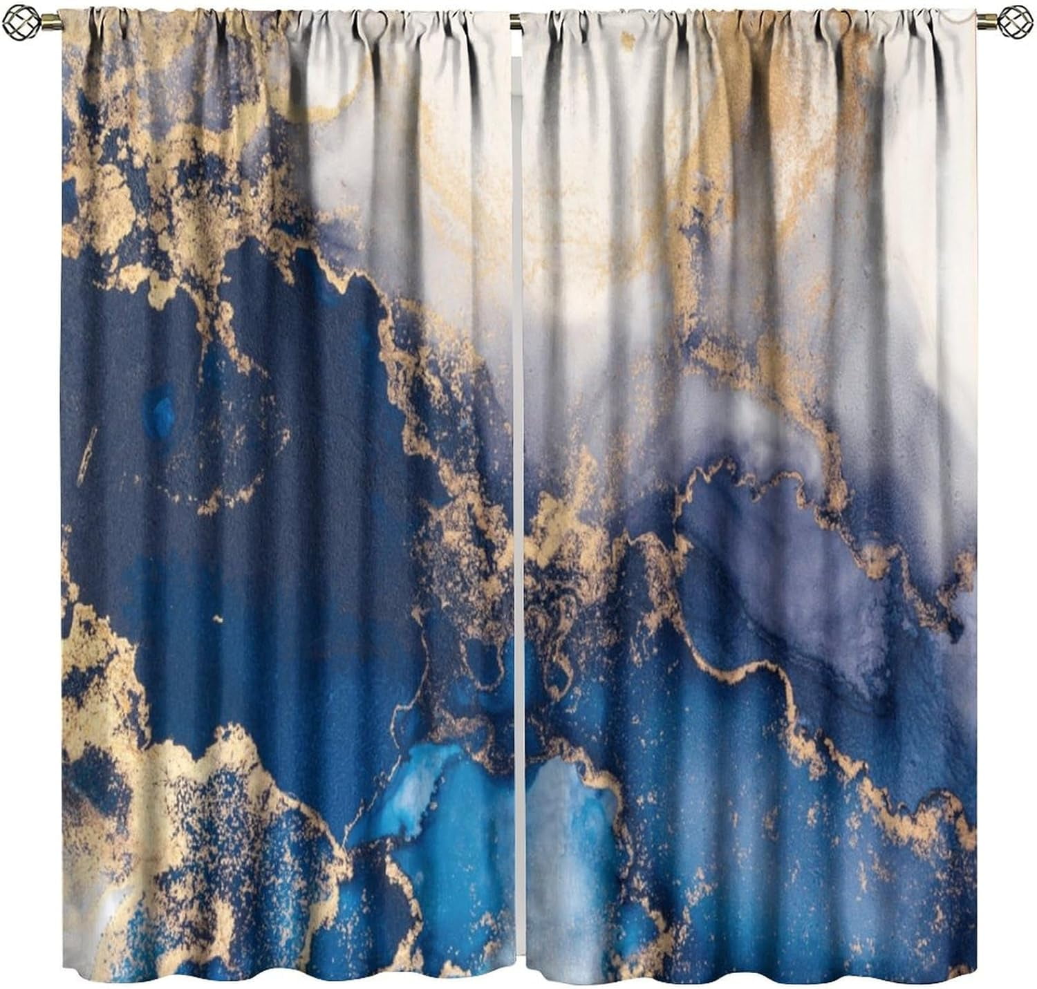 Blue and Gold Marble Window Curtains Gold Texture Print Blackout Marble ...