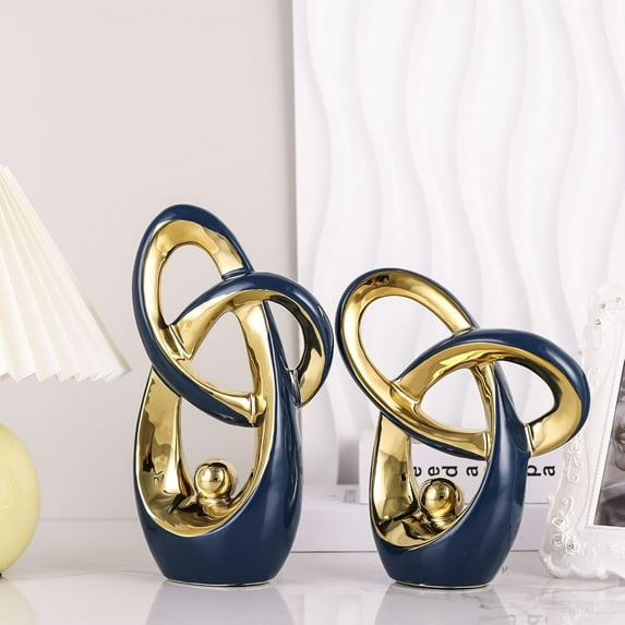 Blue Gold Modern Abstract Art Home Accents, Coffee Table Decor for ...