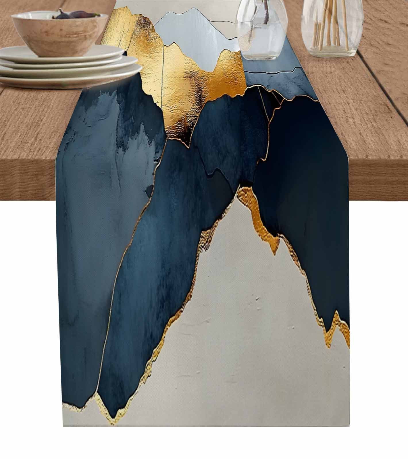 Blue Gold Mountain Burlap Cotton Table Runner 13x48 Inches Long ...