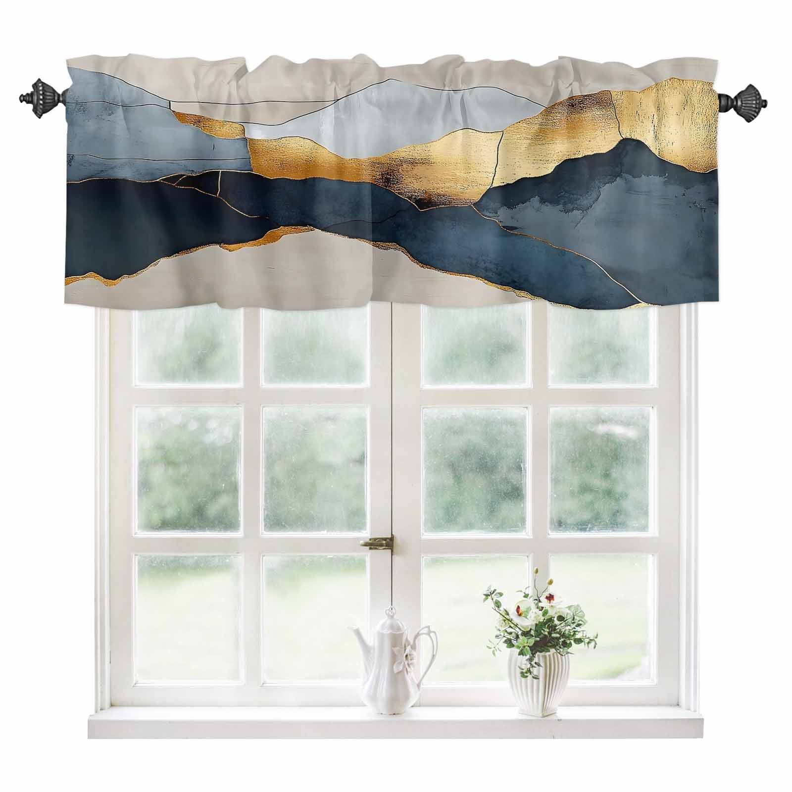 Blue Gold Mountain Kitchen Valances for Windows 60x18 Inch Kitchen ...