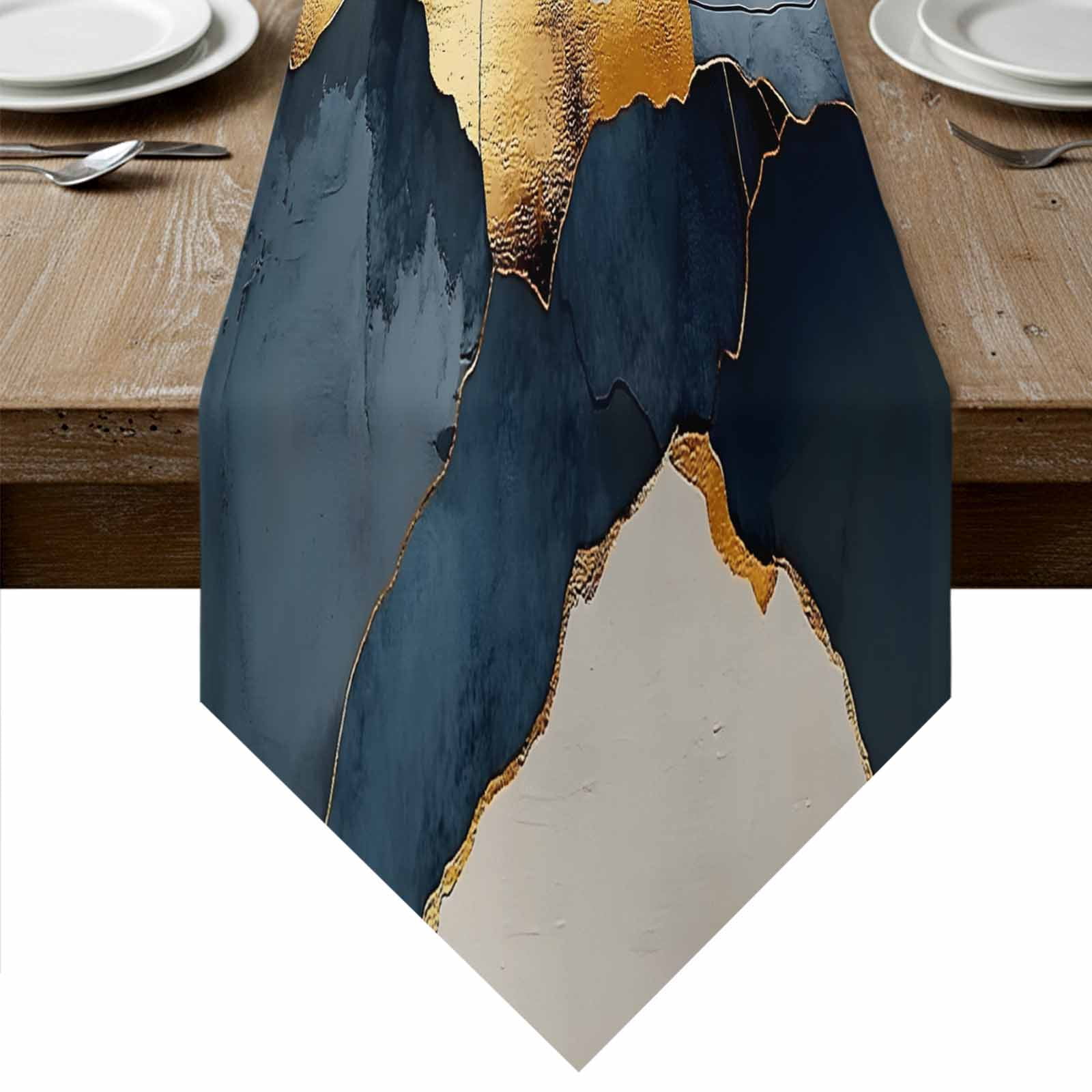 Blue Gold Mountain Table Runner Linen Burlap Table Runner 72 Inches ...