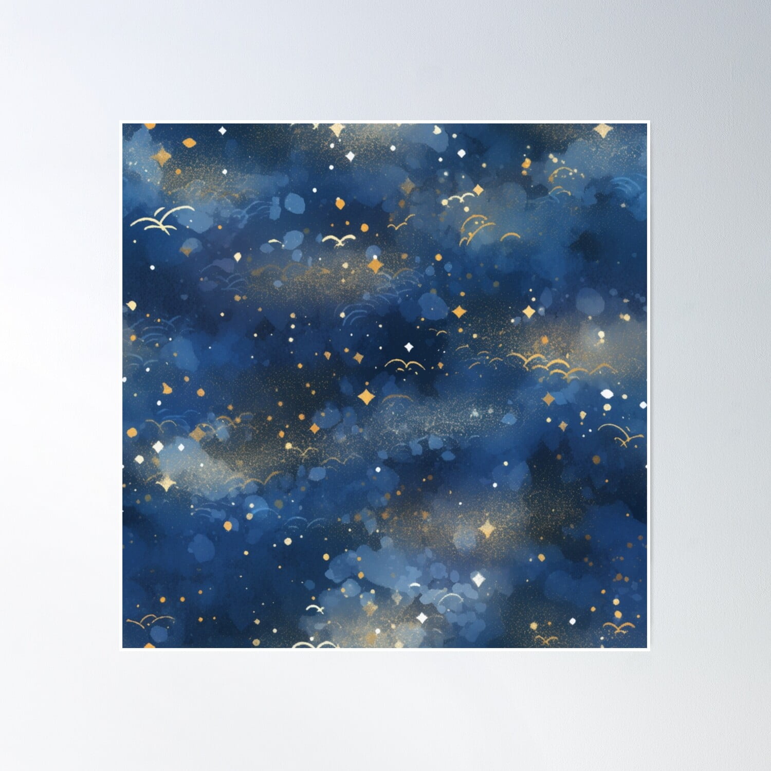 Blue Gold Night Sky Seamless Pattern Poster Wall Art Modern Wall Decor ...