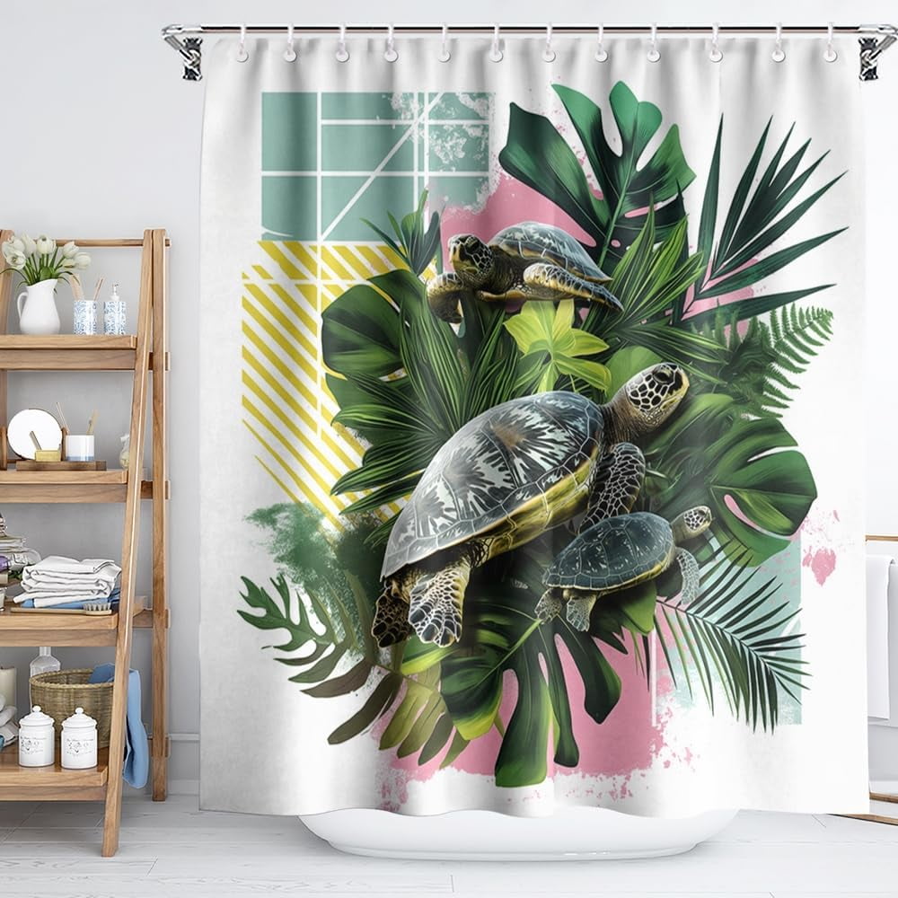 Blue Gold Ocean Animal Sea Turtle Bathroom Sets with Shower Curtain and ...