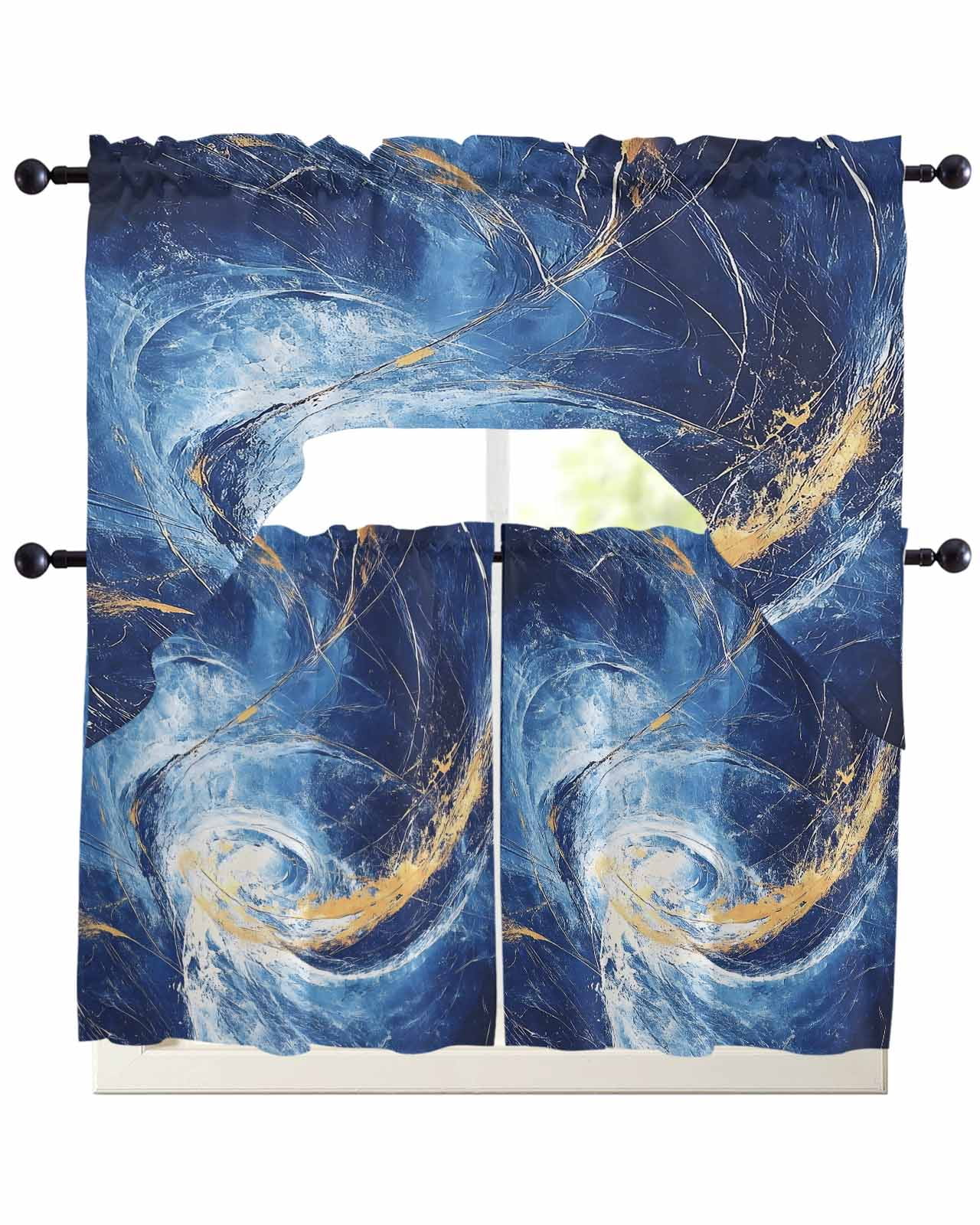 Blue Gold Ocean Kitchen Curtains Swag Valance and Tier Curtains Set 36 ...