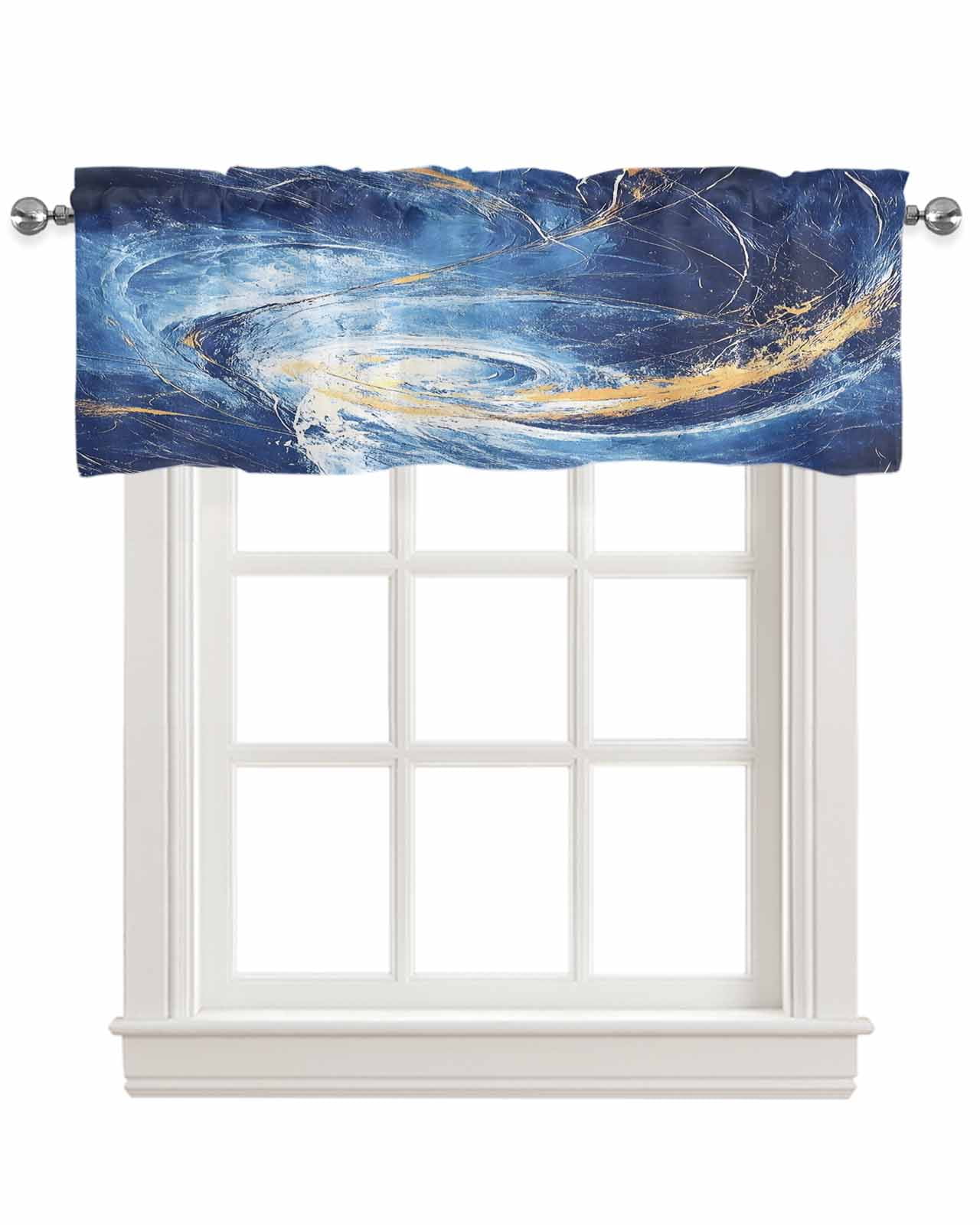 Blue Gold Ocean Kitchen Valances for Windows Farmhouse Linen Window ...