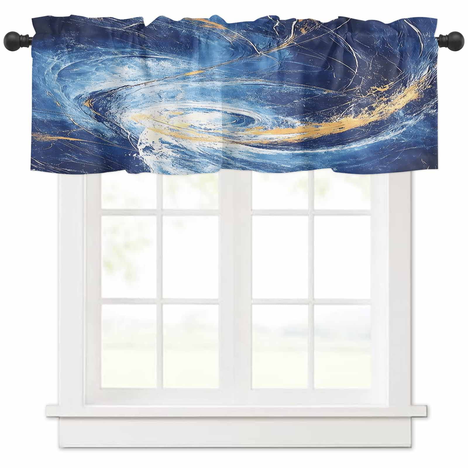 Blue Gold Ocean Valances for Windows Farmhouse Kitchen Curtains ...