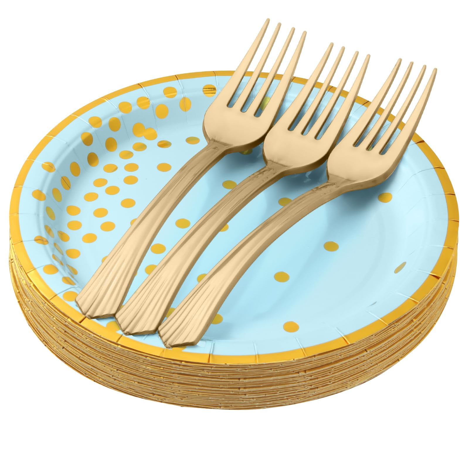 Blue Gold Paper Plates MMF7 and Forks,Blue Paper Tableware 25*7" Paper ...