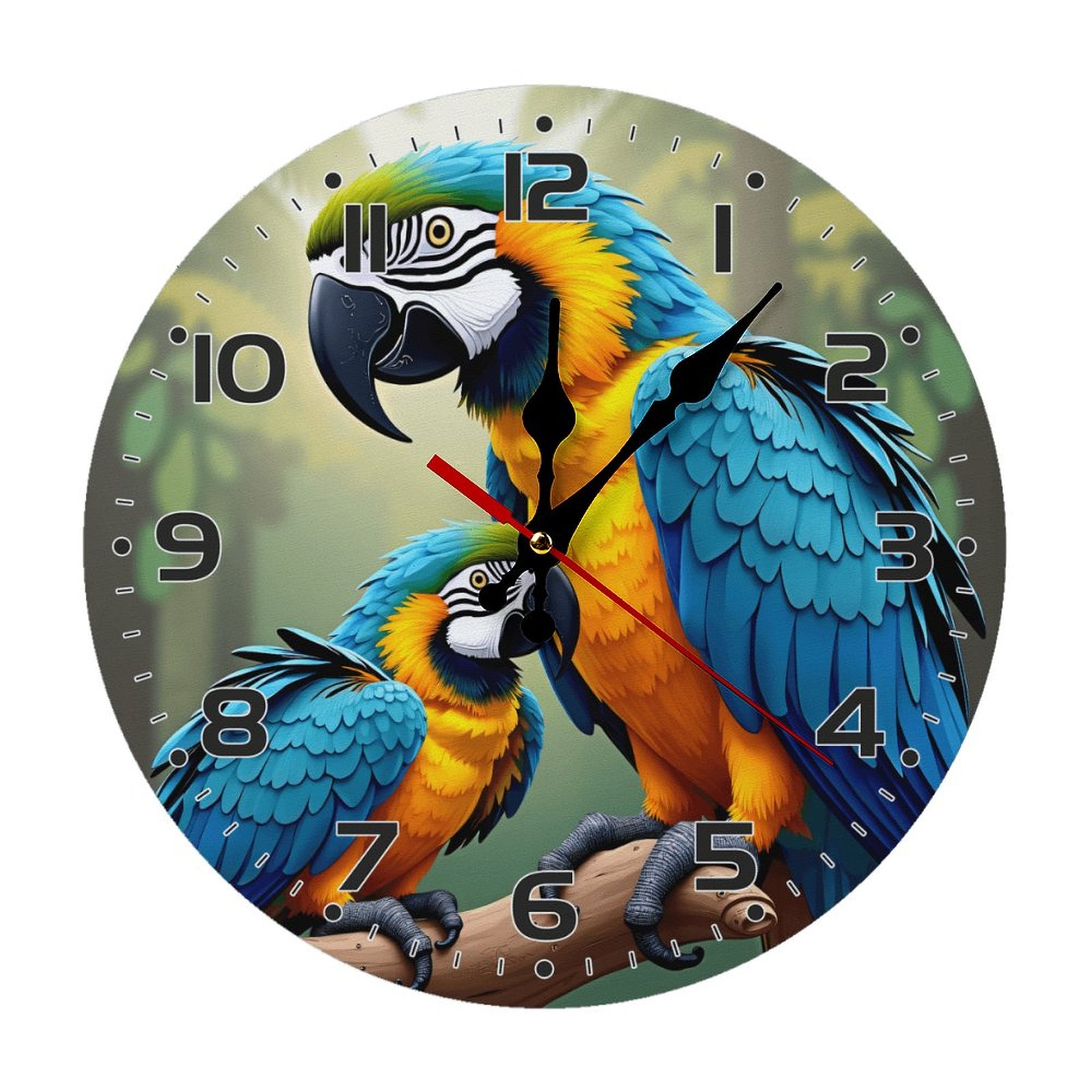Blue And Gold Parrot Bird Wall Clock 10 Inch Silent Non Ticking Round ...