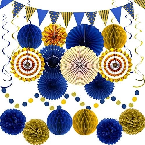 Blue Gold Party Decorations, Graduation Season Hanging Glitter Triangle ...