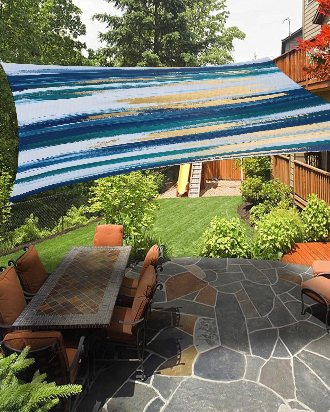 Blue Gold Ripple Sun Shade Sail 6.5'X10' Abstract Modern UV Block ...