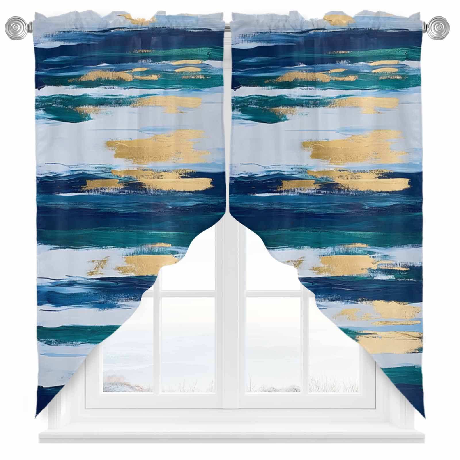 Blue Gold Ripple Swag Curtain Valance for Windows, Abstract Modern ...