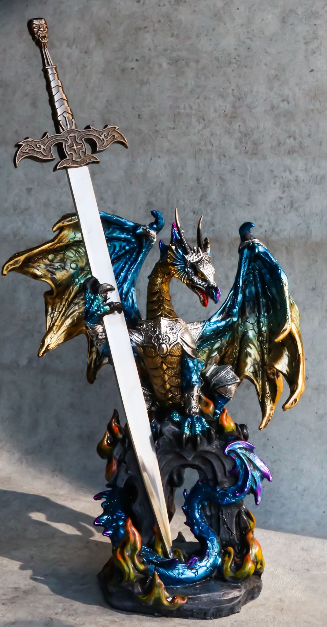 Blue Gold Royal Knight Armored Dragon With Gothic Sword Letter Opener ...