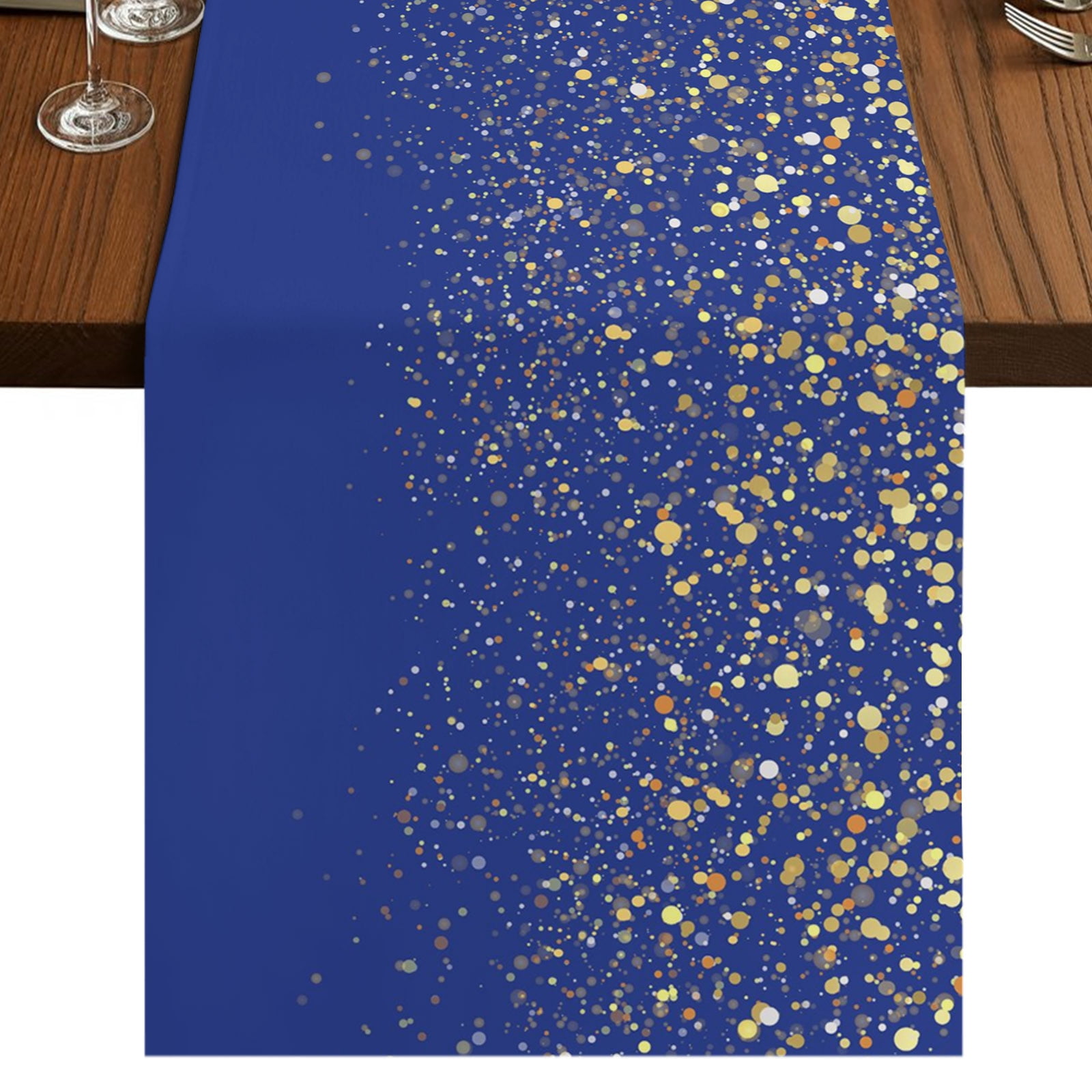 Blue Gold Sparkles Burlap Cotton Table Runner 13x120 Inches Long ...