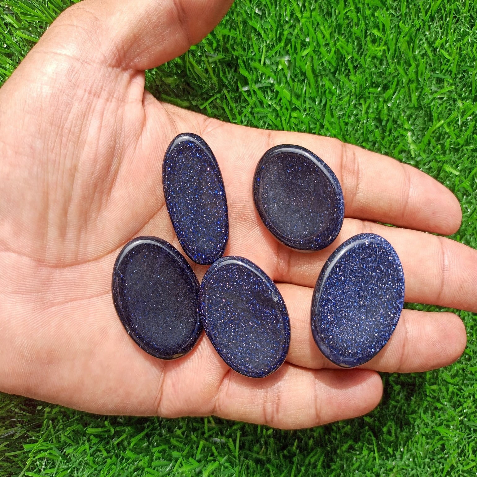 Blue Gold Stone Worry Stone for Crystal Healing Pocket Palm Stone Thumb ...