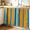 Blue Gold Striped Cabinet Curtain 28"W x 51"L, Abstract Vintage ...