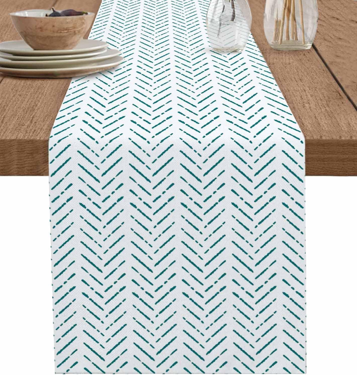 Blue Gold Striped Table Runner 90 Inches Long Linen Kitchen Dinner ...
