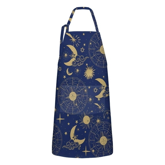 Blue Gold Sun Moon Star Pattern Apron-Garden Aprons for Women with ...