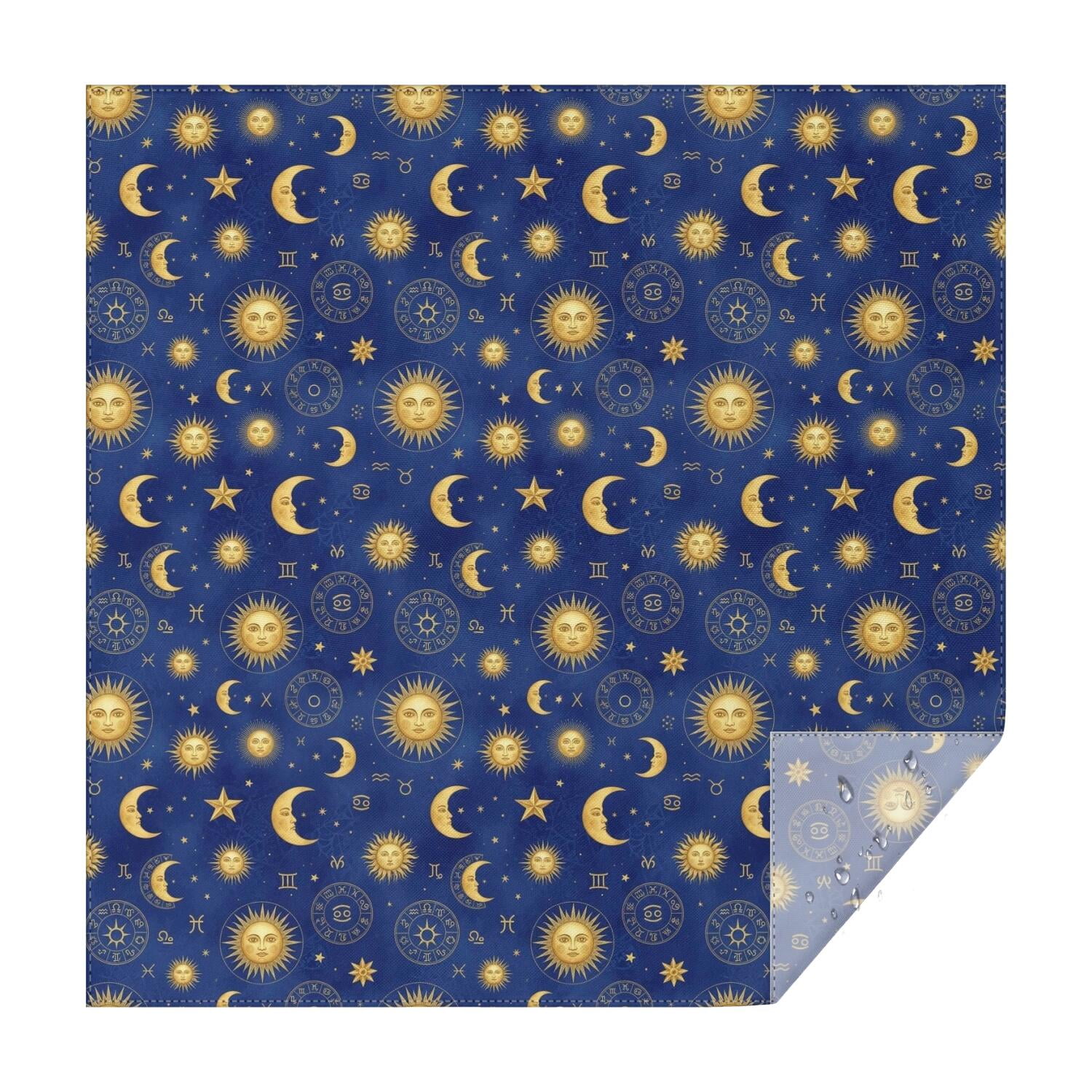 Blue Gold Sun Moon Star Zodiac Pattern Square Tablecloth,Waterproof ...