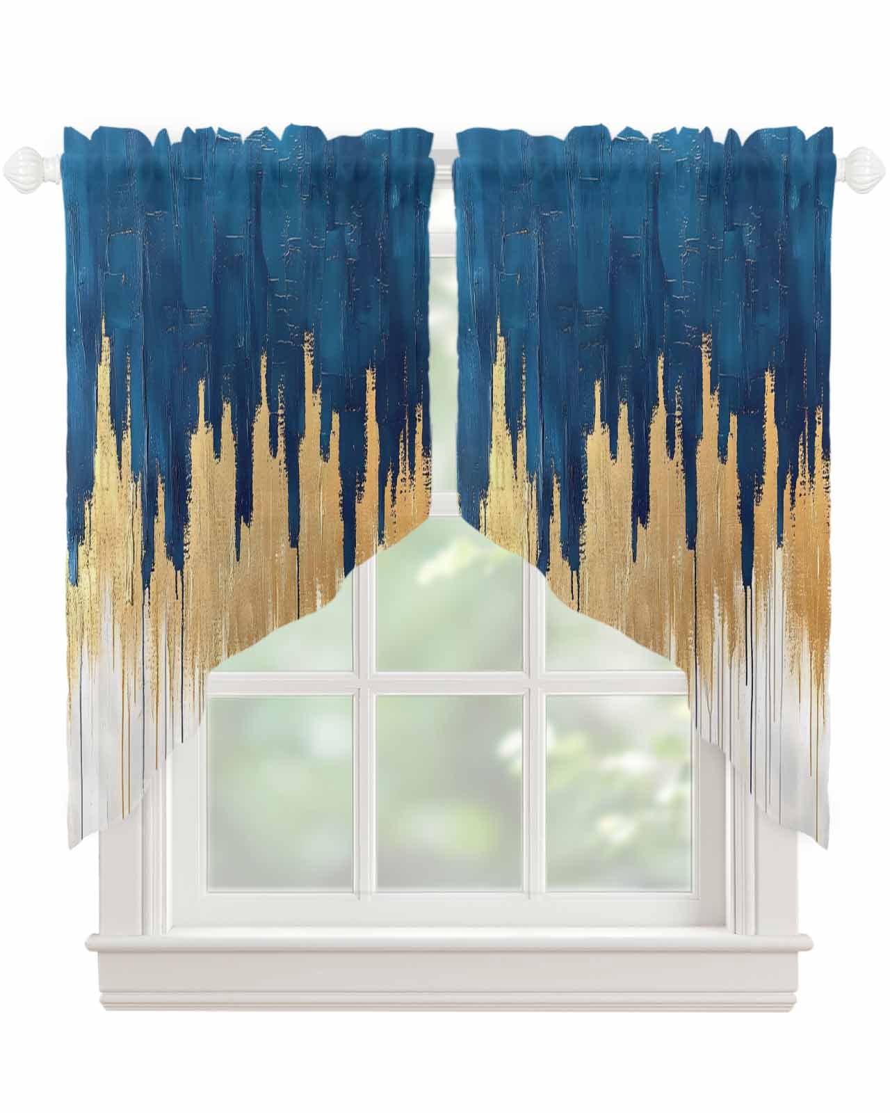Blue Gold Swag Valances for Windows, Modern Street Art Splatter Foil ...