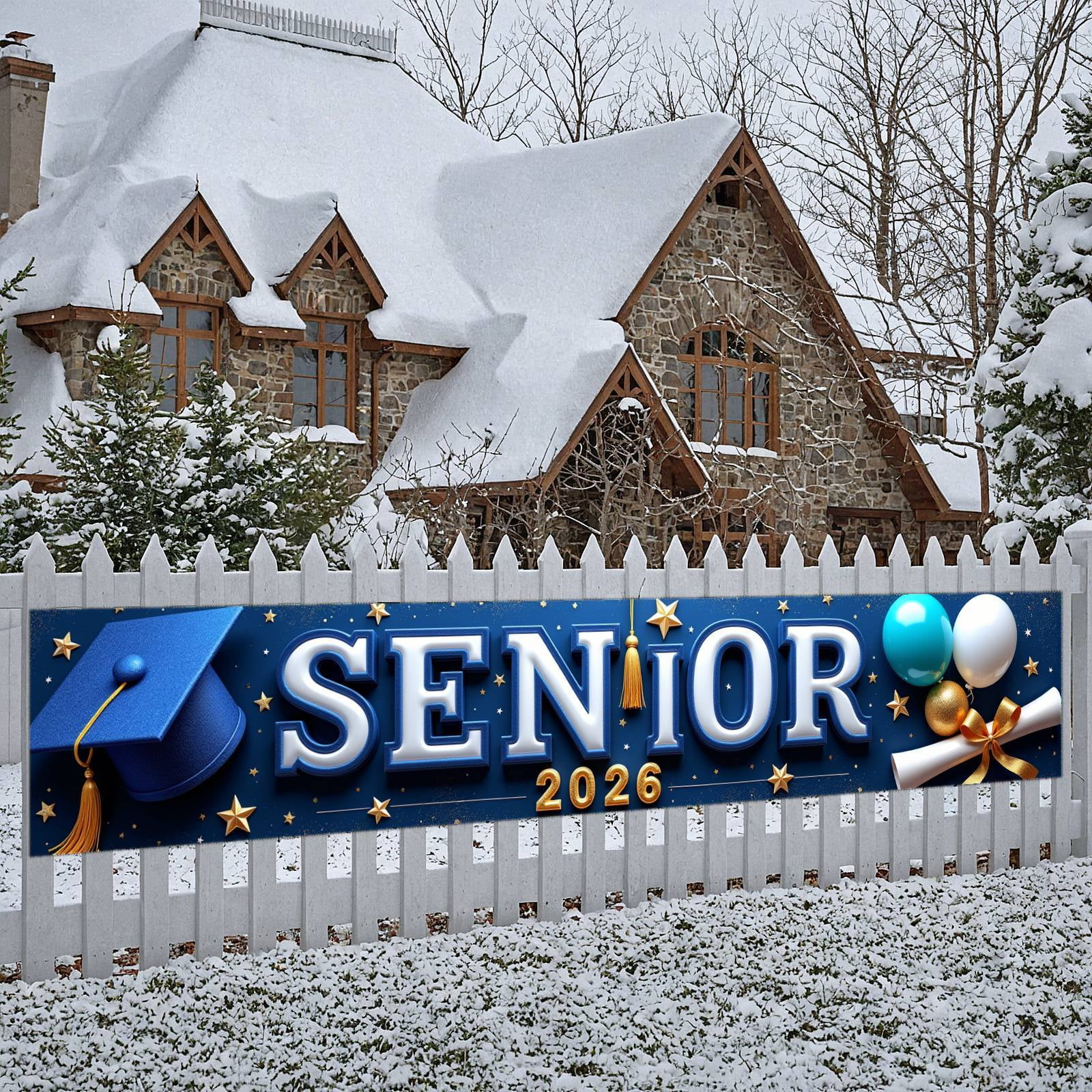 Blue Gold Theme Senior Banner Star Decor Graduation Display Graduation ...