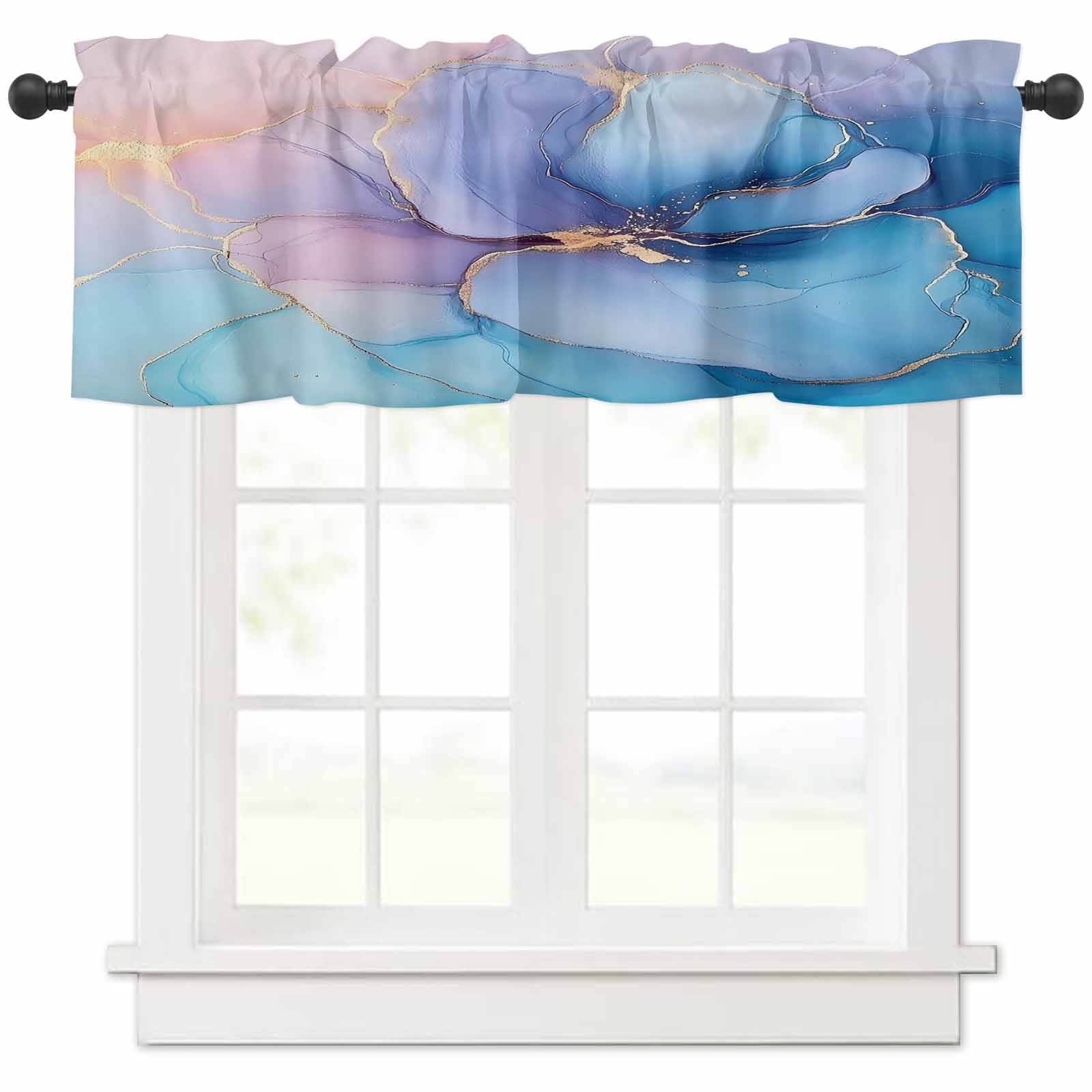 Blue Gold Valances for Windows Farmhouse Kitchen Curtains Valances Rod ...