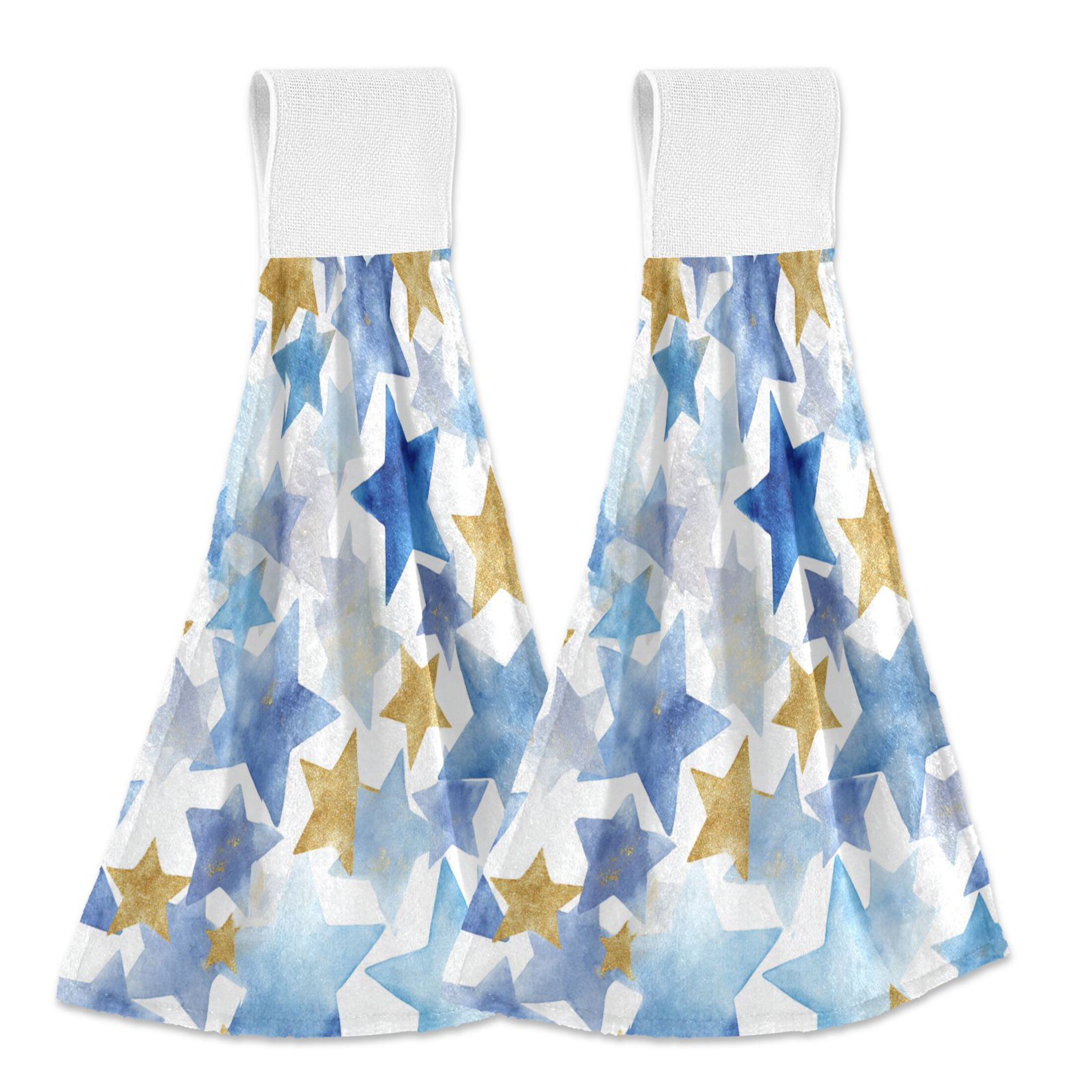Blue Gold Watercolor Stars Hanging Towels with Loop Hand Towels Nylon ...