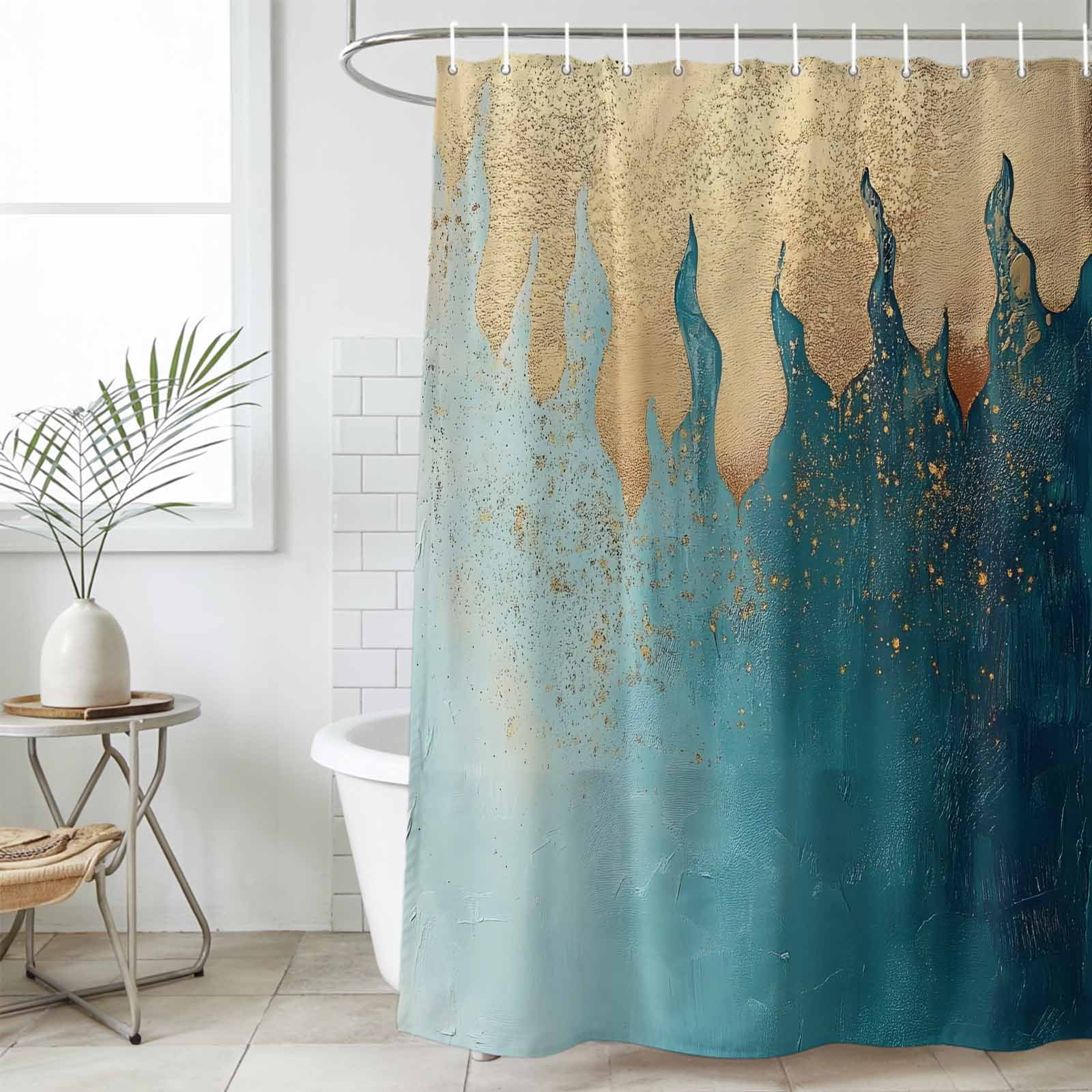 Blue Gold Waterproof Fabric Shower Curtain, Abstract Simple Minimalist ...