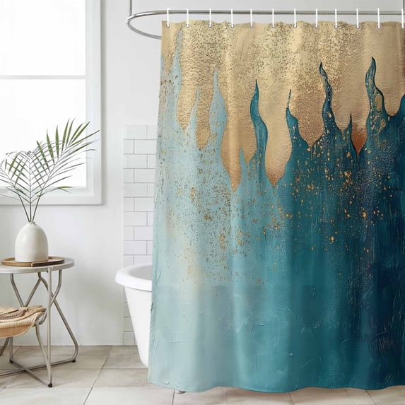 Blue Gold Waterproof Fabric Shower Curtain, Abstract Simple Minimalist ...