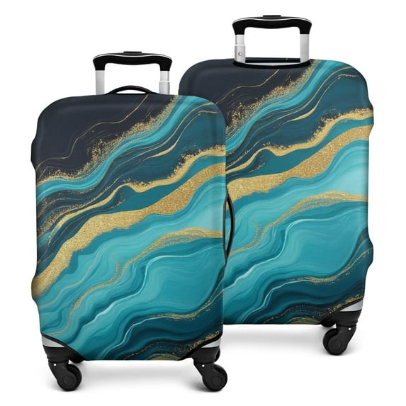 Blue Gold Wave Marble Pattern Luggage Cover Fashion Suitcase Cover ...