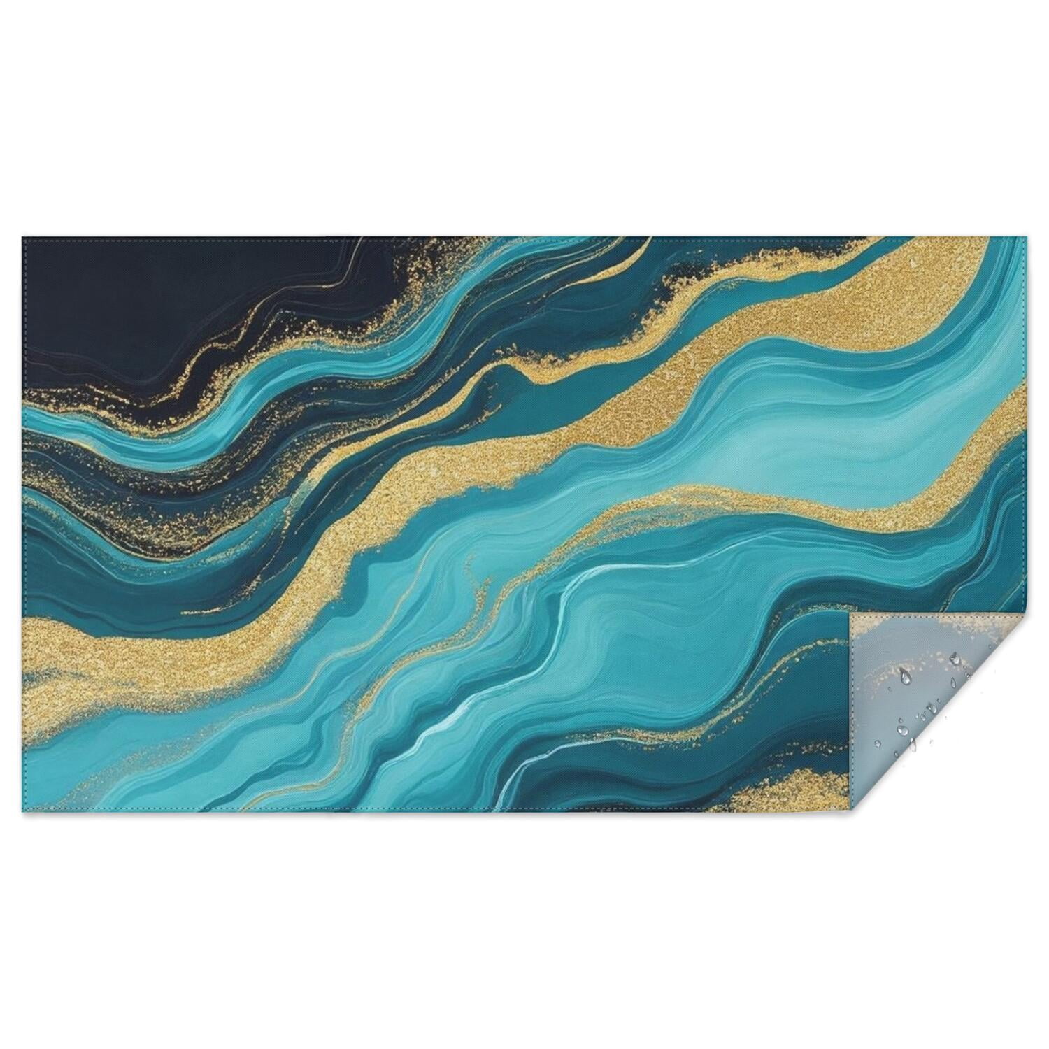 Blue Gold Wave Marble Pattern Rectangle Tablecloth 60"x102",Waterproof ...