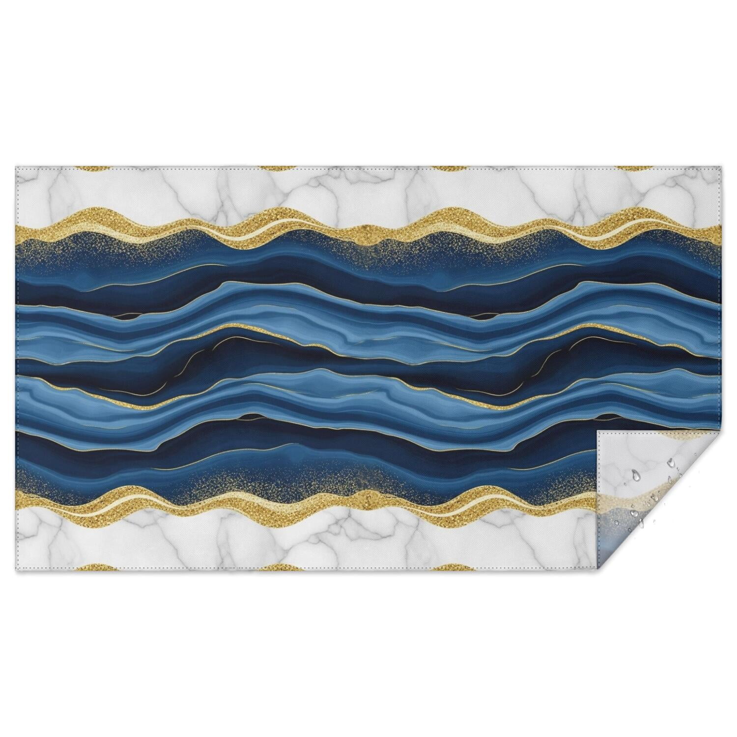 Blue Gold Wave Marble Pattern Rectangle Tablecloth 60"x102",Waterproof ...