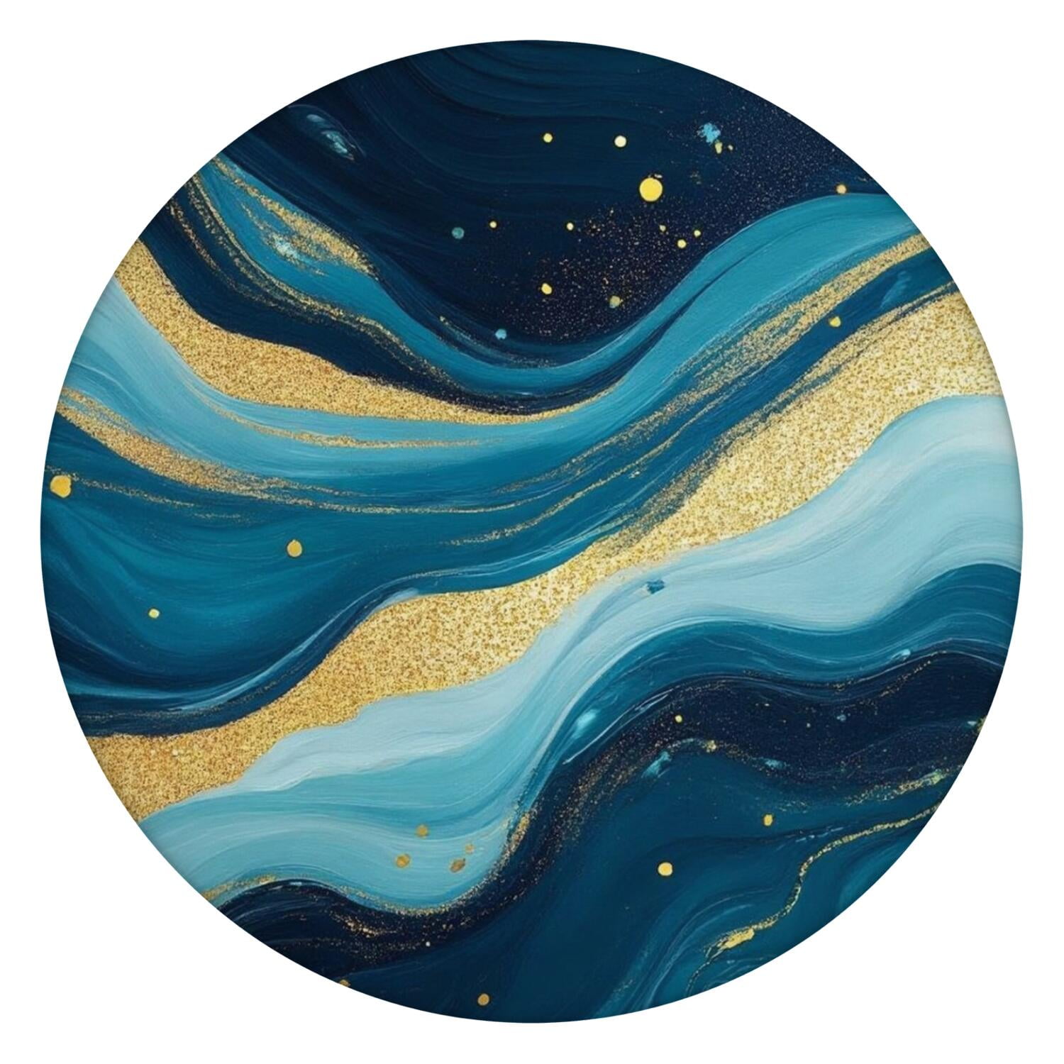 Blue Gold Wave Marble Pattern Round Fitted Tablecloth with Elastic Edge ...