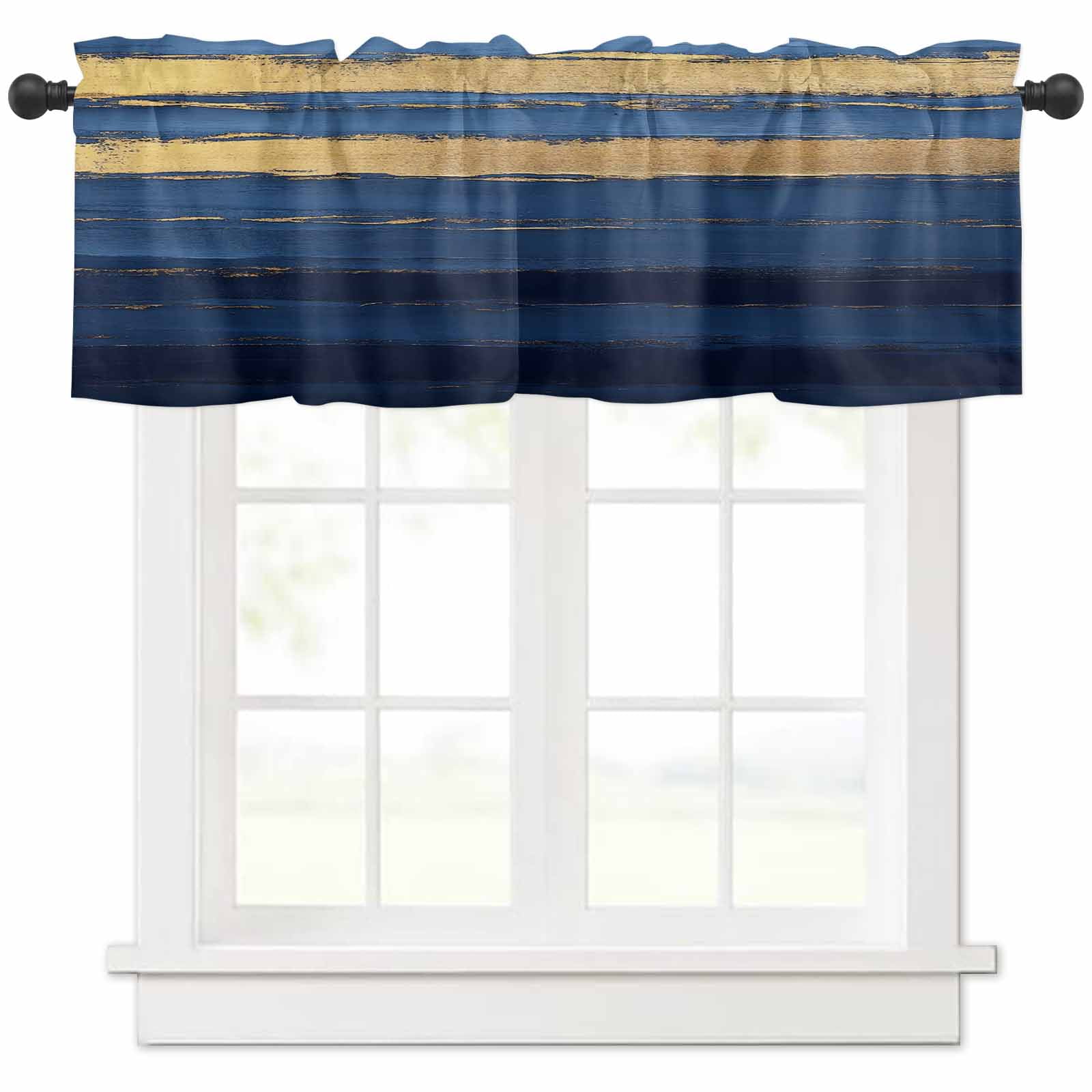 Blue Gold Wave Valances for Windows Farmhouse Kitchen Curtains Valances ...