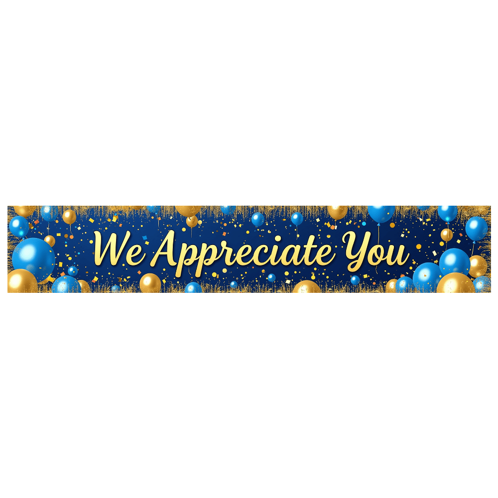 Blue Gold White Balloon Decorated Appreciation Banner Background, Party ...