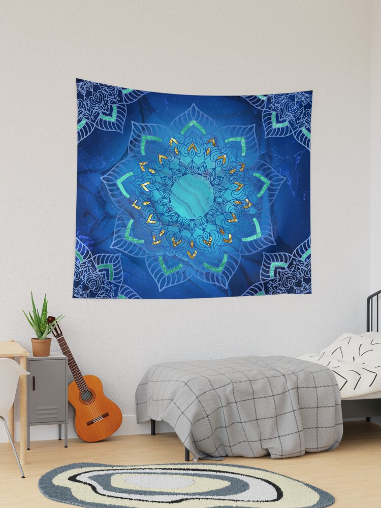 Blue Gold and Turquoise Mandala Tapestry - Walmart.com
