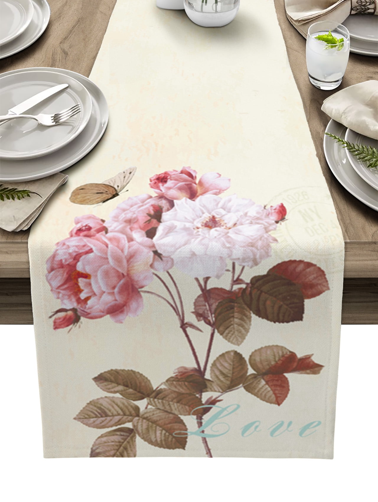 Blue Golden Abstract Flower Linen Table Runners Wedding ration Hotel ...