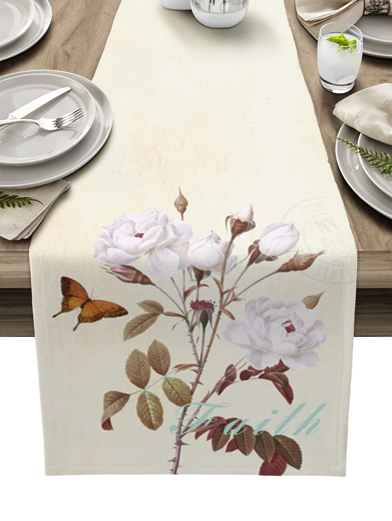 Blue Golden Abstract Flower Linen Table Runners Wedding ration Hotel ...