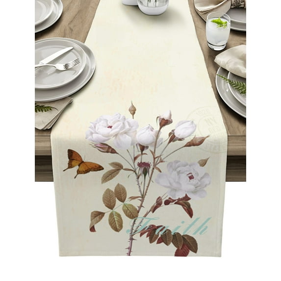 Blue Golden Abstract Flower Linen Table Runners Wedding ration Hotel ...