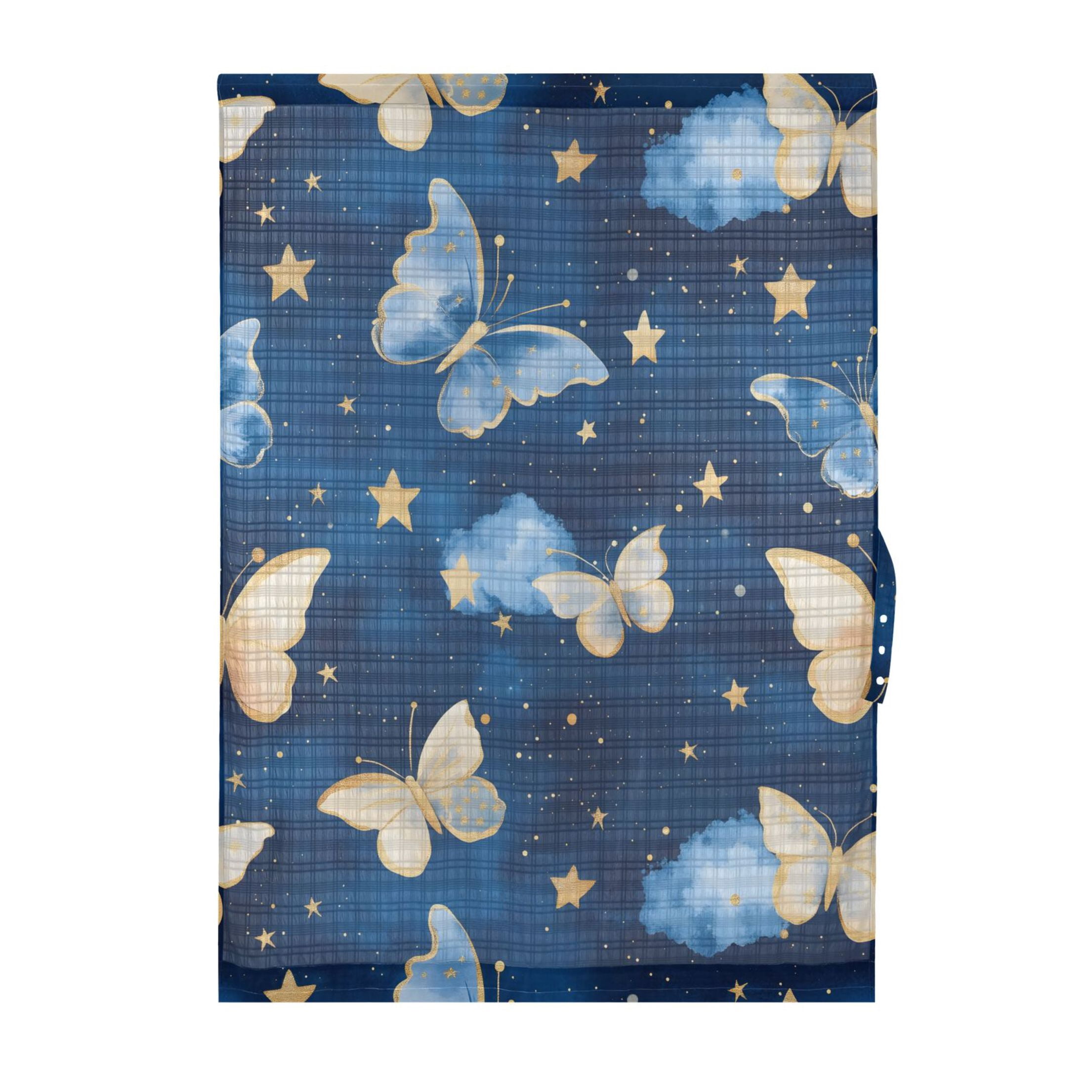 Blue Golden Butterfly Door Curtain Sheer Privacy Light Filtering Window ...