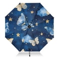 Blue Golden Butterfly Umbrella Folding Sun Umbrella Travel Auto Open ...