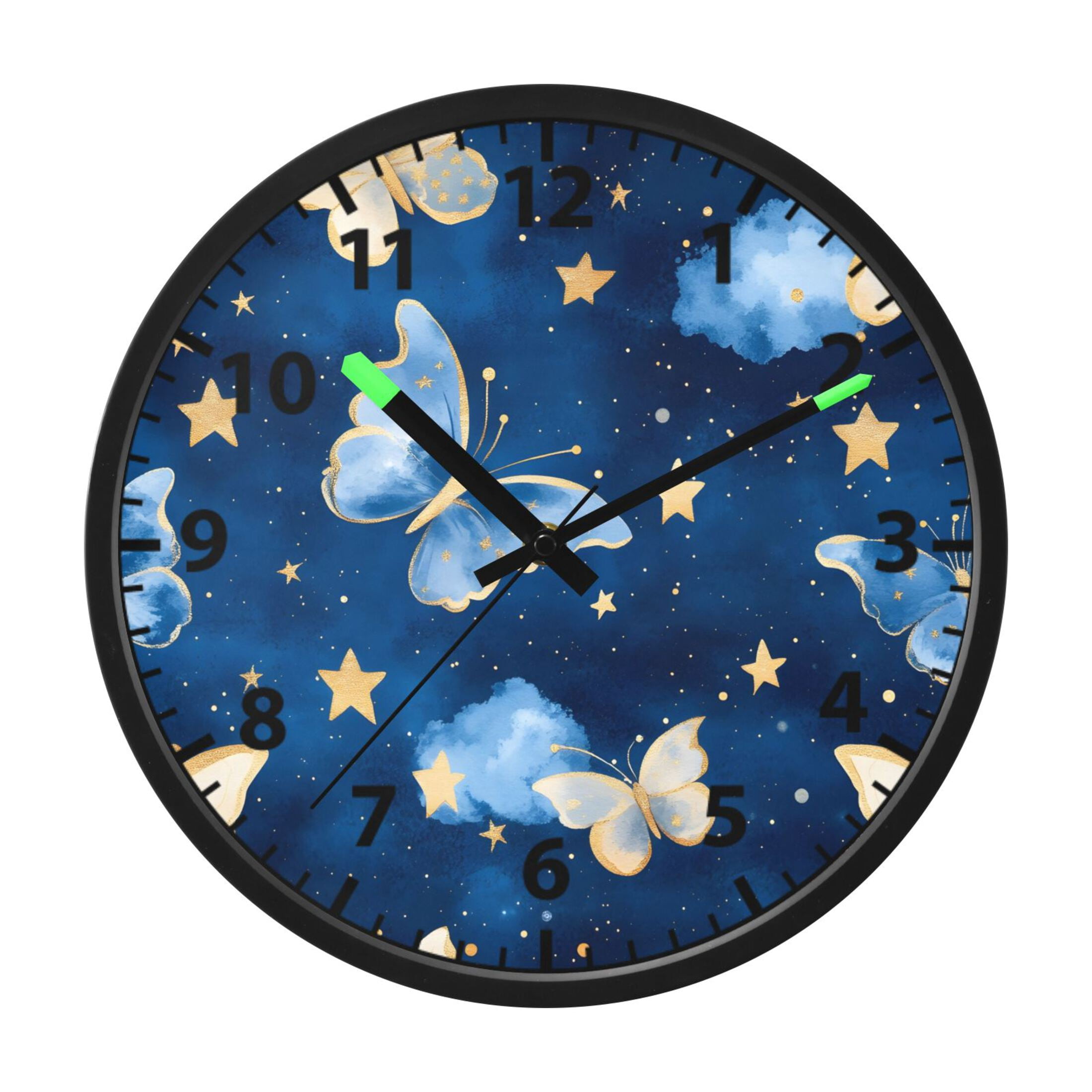 Blue Golden Butterfly Wall Clock 12 Inch Voice Activated Night Light ...