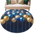 Blue Golden Celebration Round Rug 6ft Washable Circle Kitchen Rugs Non ...