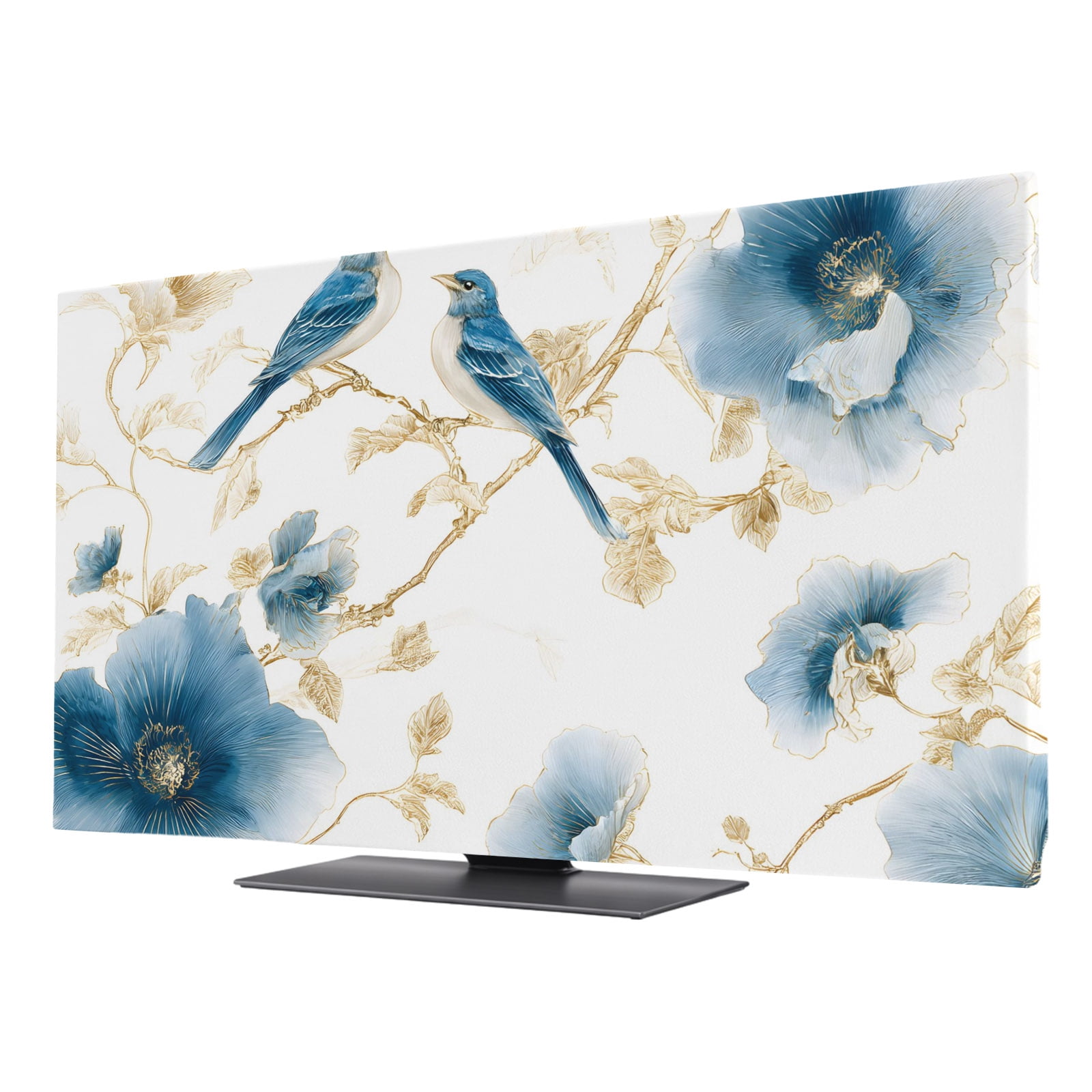 Blue Golden Floral TV Cover for 50 Inch Screen,Stretch Fabric Dustproof ...