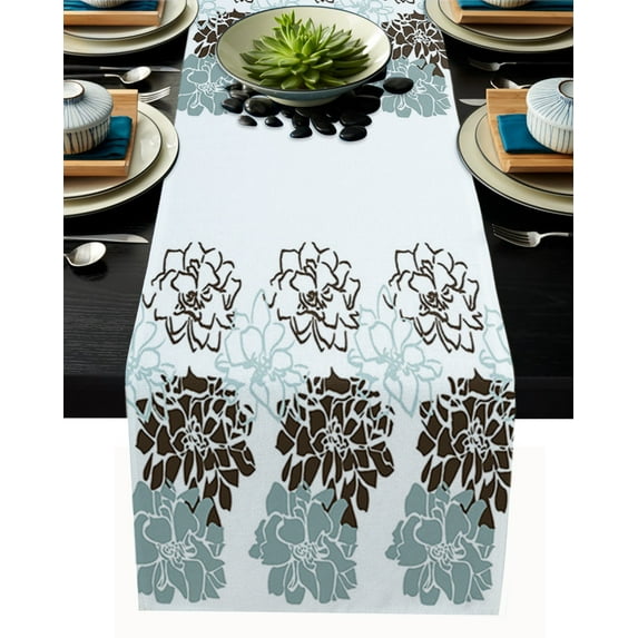 Blue Golden Flower Abstract Table Runner Wedding r Dining Table Runner ...