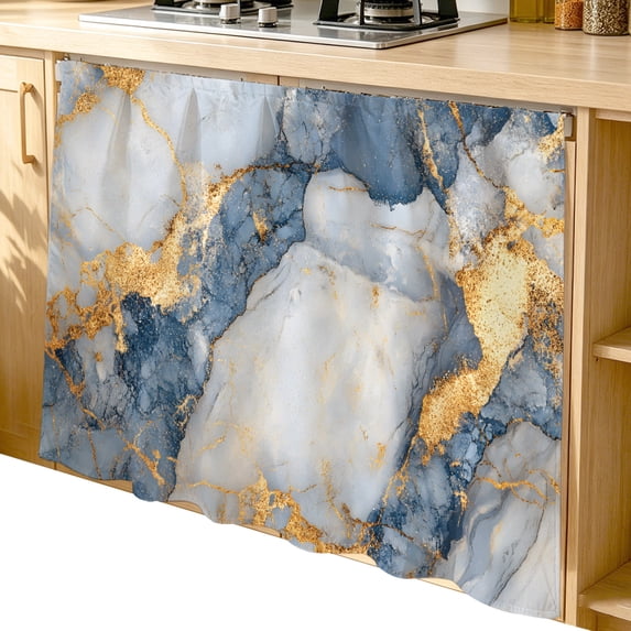 Blue Golden Marble Cabinet Curtains 35"W x 35"L,Dustproof Sink Skirt ...