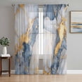 Blue Golden Marble Semi Sheer Curtains 84 Inch Length 2 Panels Set ...