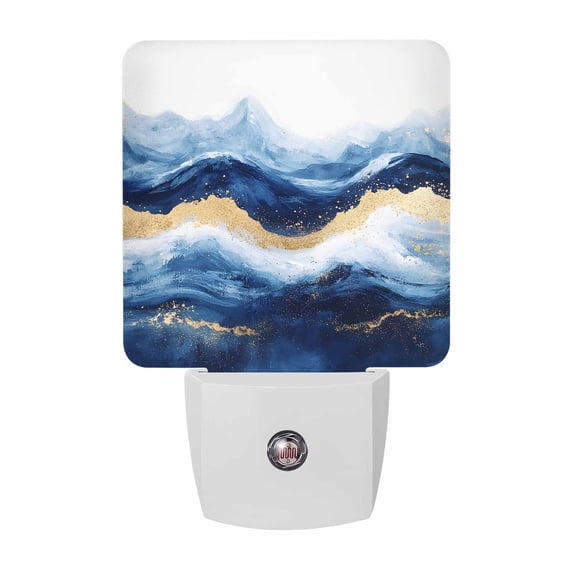 Blue Golden Ocean Waves Plug-in LED Night Lights Modern Abstract Auto ...