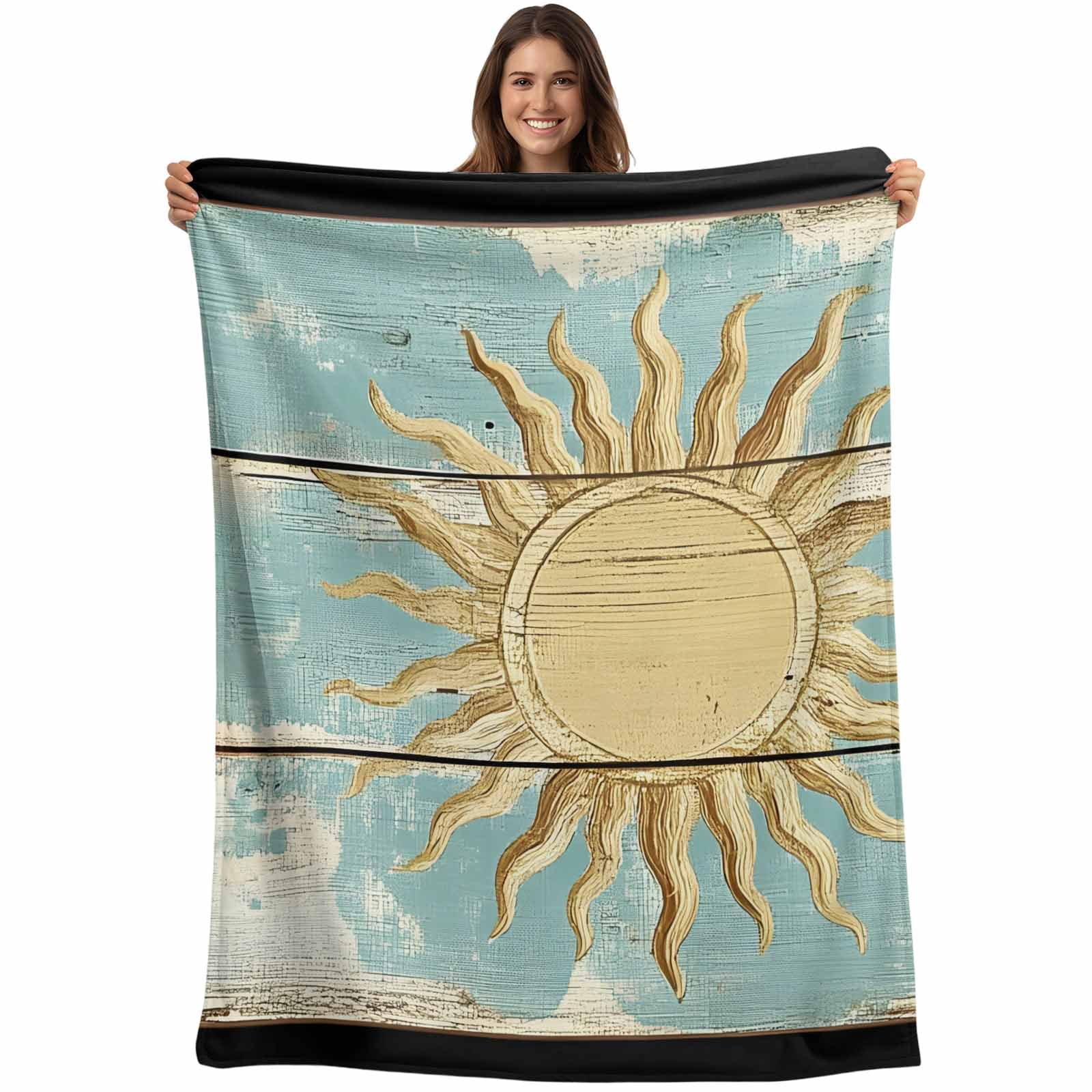 Blue Golden Sun Blanket Soft Cozy Warm Throw Blanket for Couch, Plush ...